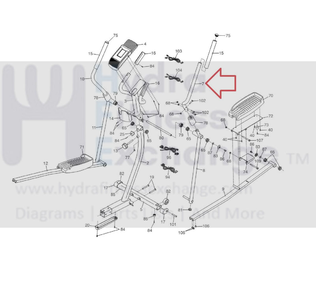 Proform Hybrid Trainer (WHT) Elliptical Right Upper Body Arm with Grip ...
