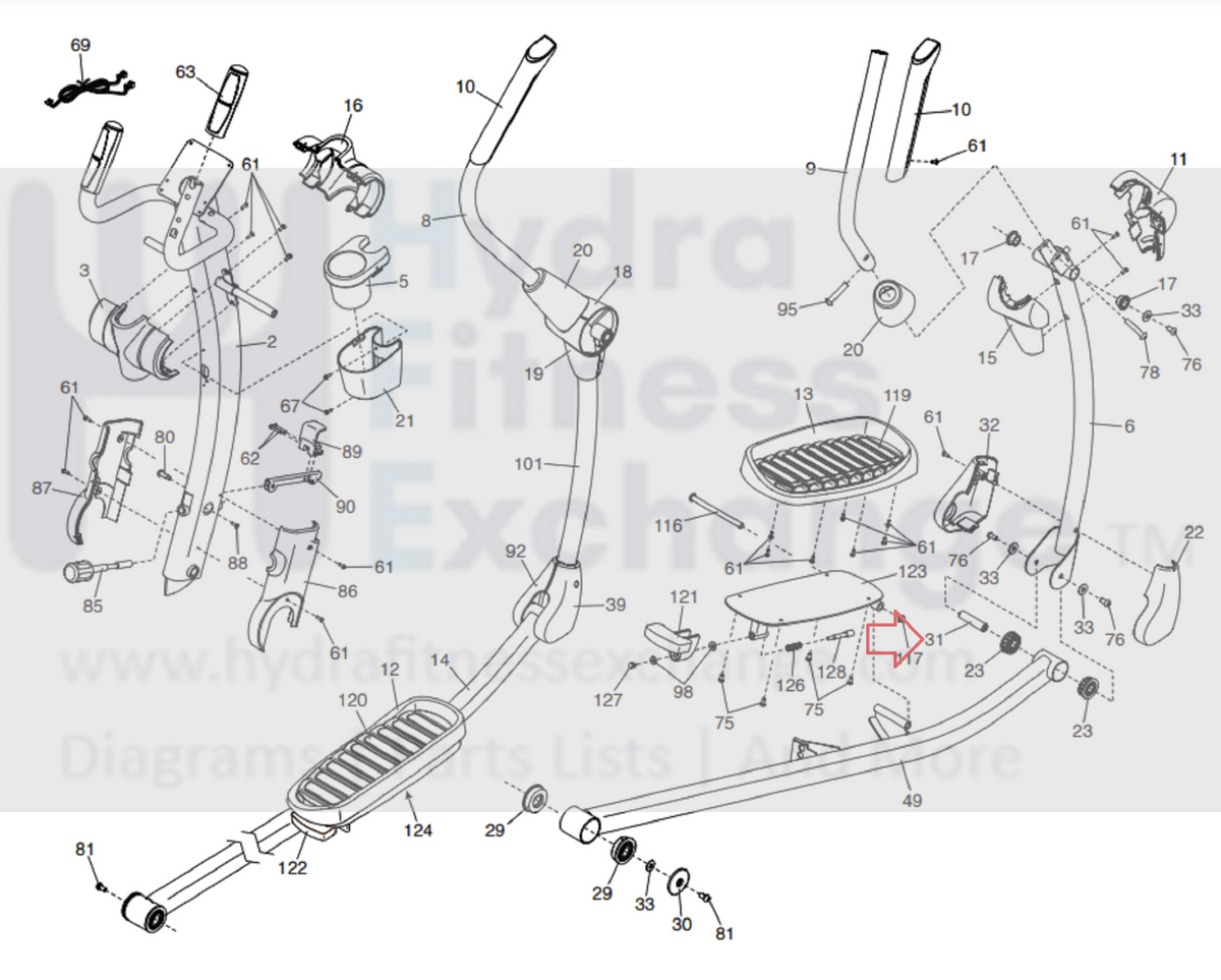 NordicTrack HealthRider Proform Elliptical Foot Pedal Arm Axle 345936 ...