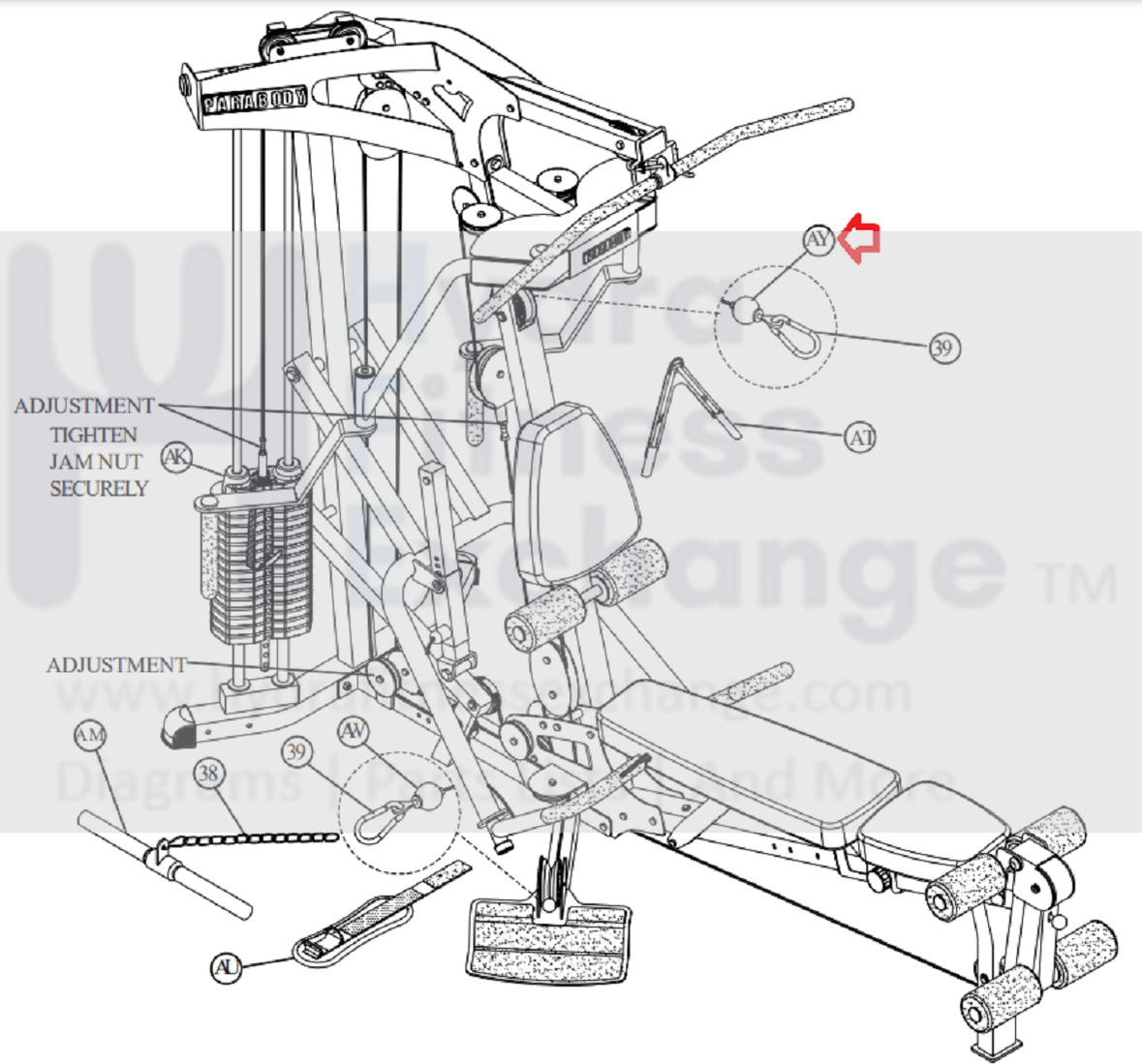 Parabody GS6-103-104-105 Home Gym Lat Pulldown Cable Assembly 60" ACU1 ...
